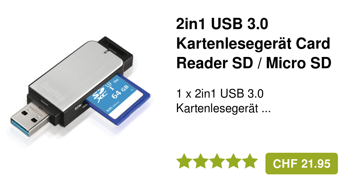 Hama USB 3.0 Kartenlesegerät Card Reader SD/Micro SD