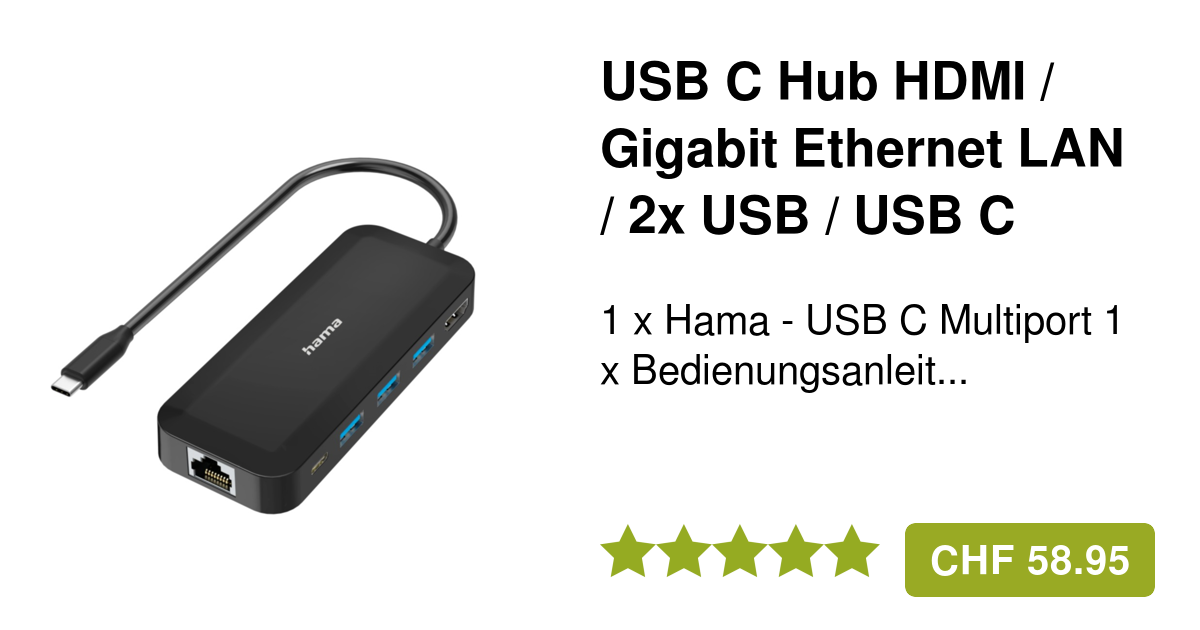 Hama Hub USB C HDMI / Gigabit LAN / 3x USB A / USB C