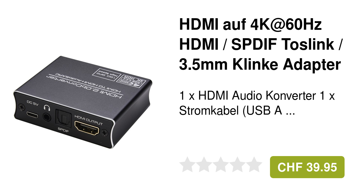 HDMI Audio Konverter 4K@60Hz HDMI / SPDIF / 3.5mm