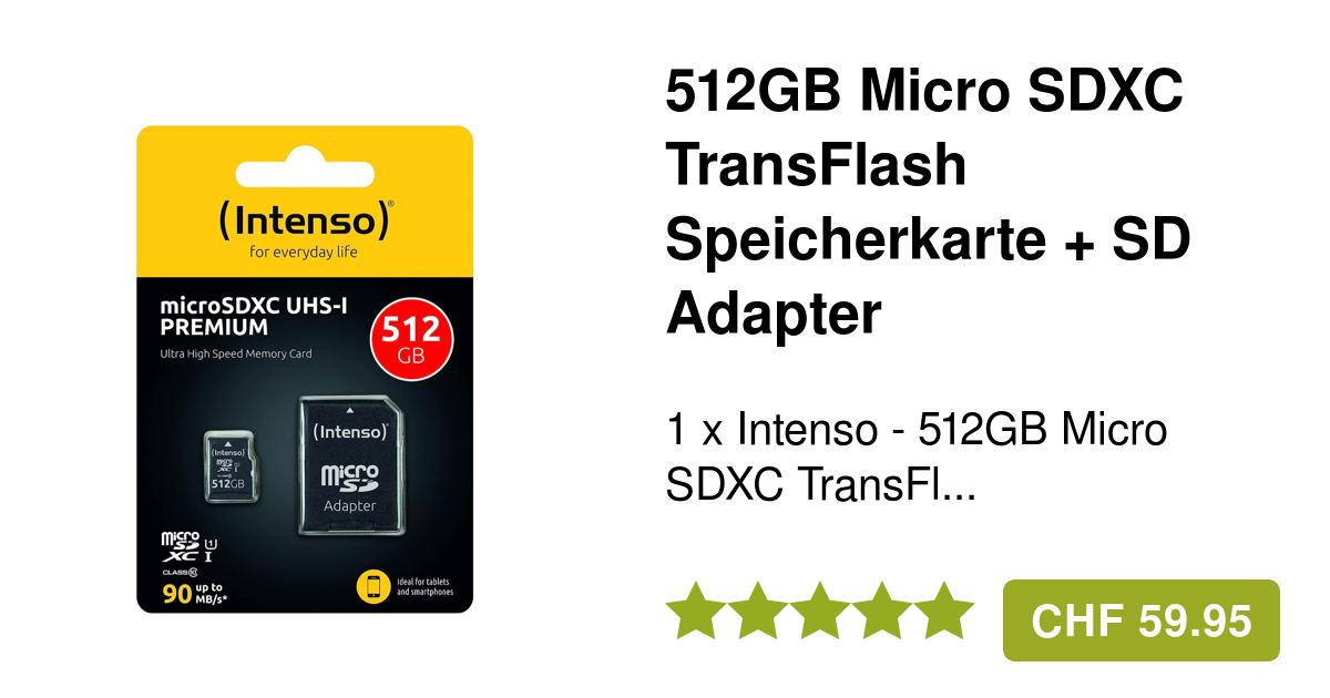 Intenso - 512GB Micro SDXC TransFlash Speicherkarte