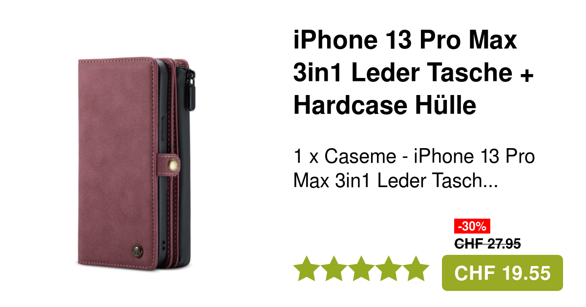 Caseme iPhone 13 Pro Max 3in1 Leder Tasche Dunkelrot