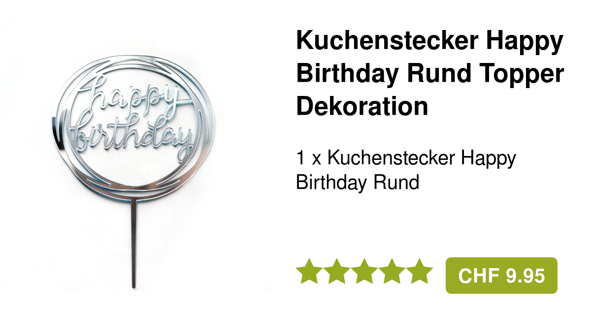 Pique à gâteau Happy Birthday Rond Topper Décoration Argent