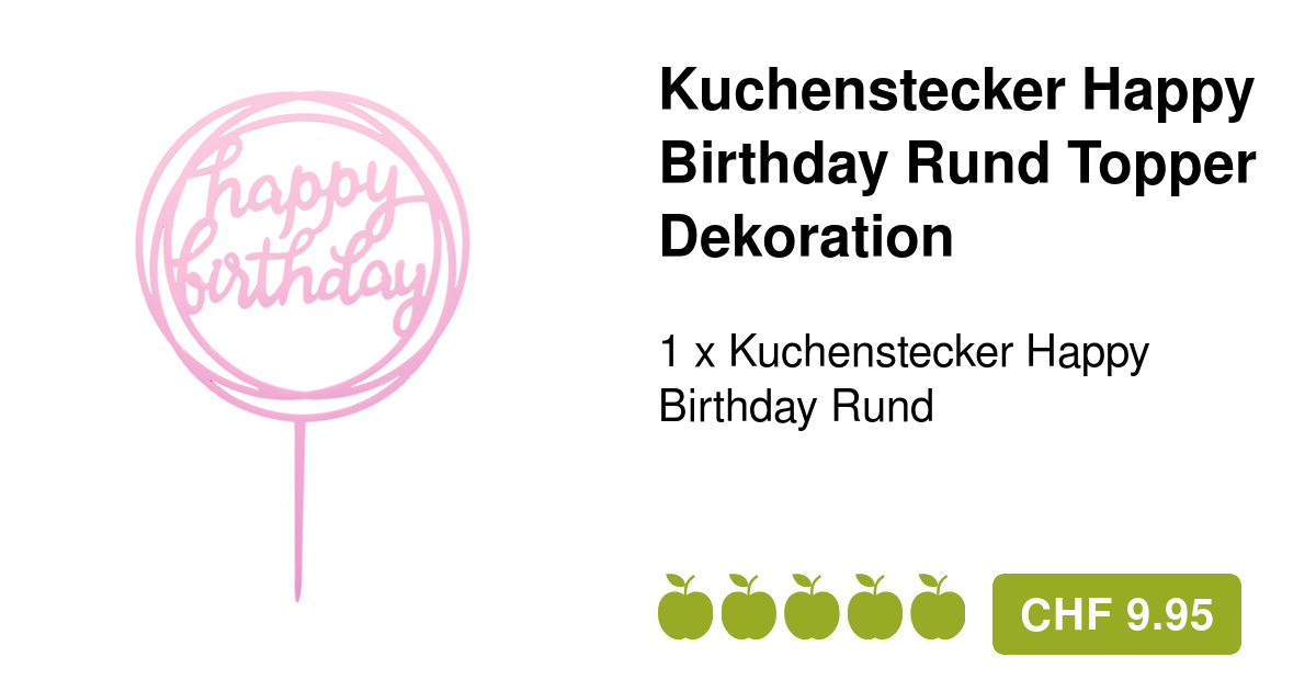 Pique à gâteau Happy Birthday Rond Topper Décoration Rose