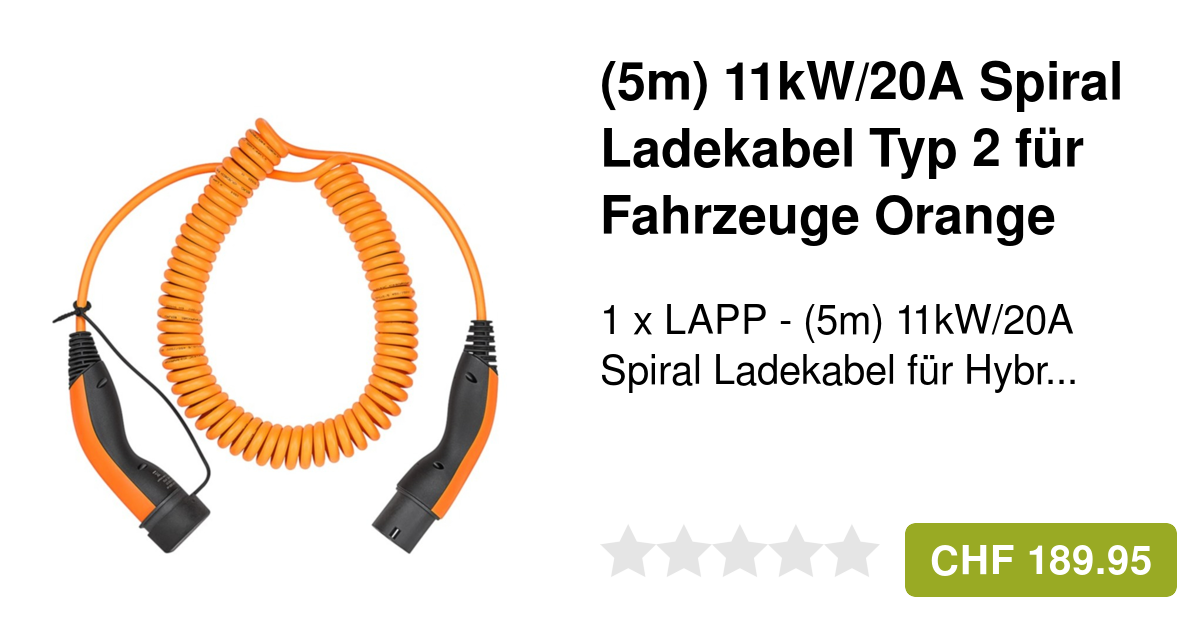 LAPP 5m 11kW/20A Spiral Ladekabel für Elektroautos Typ 2
