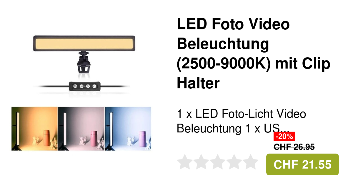 LED Video Beleuchtung 2500-9000K mit Clip - Schwarz