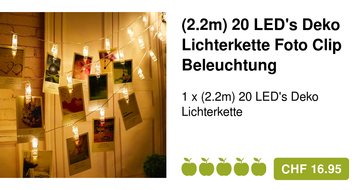 LED Foto Clip Licherkette mit Batteriebox 2.2m