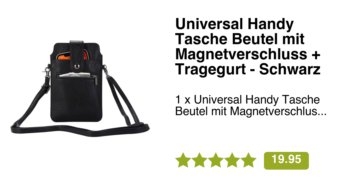 Handy Tasche mit Magnetverschluss + Tragegurt Schwarz