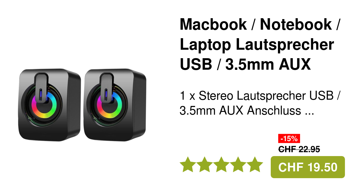 Laptop / PC Stereo Lautsprecher mit USB / 3.5mm AUX