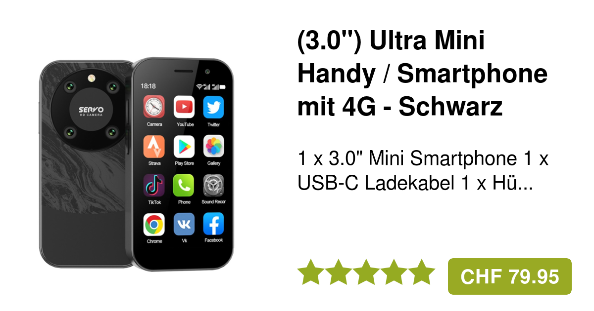 3.0" Mini Smartphone mit 4G Nano SIM Slot - Schwarz