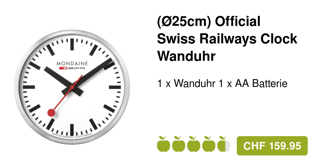 Mondaine Ø25cm Official Swiss Railways Clock Wanduhr