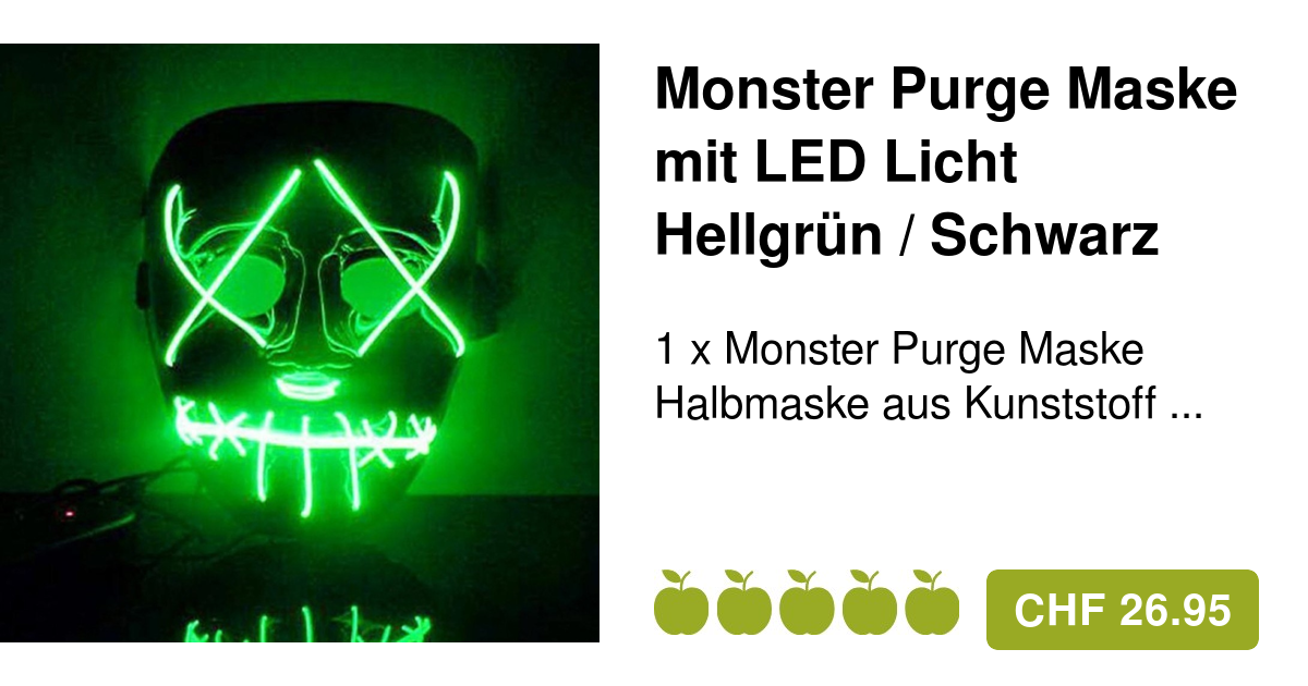 Monster Purge Maske Halbmaske mit LED Licht Hellgrün