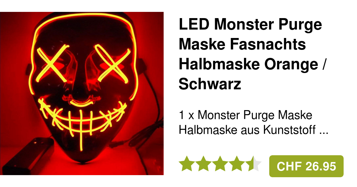 Monster Purge Maske Halbmaske mit LED Licht Orange