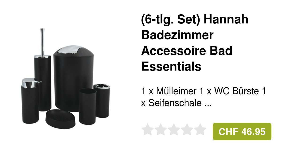 MSV 6-tlg. Set Hannah Badezimmer Essentials Schwarz