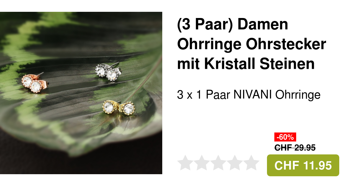 NIVANI (3 Paar) Ohrringe mit Kristall Steinen Bunt