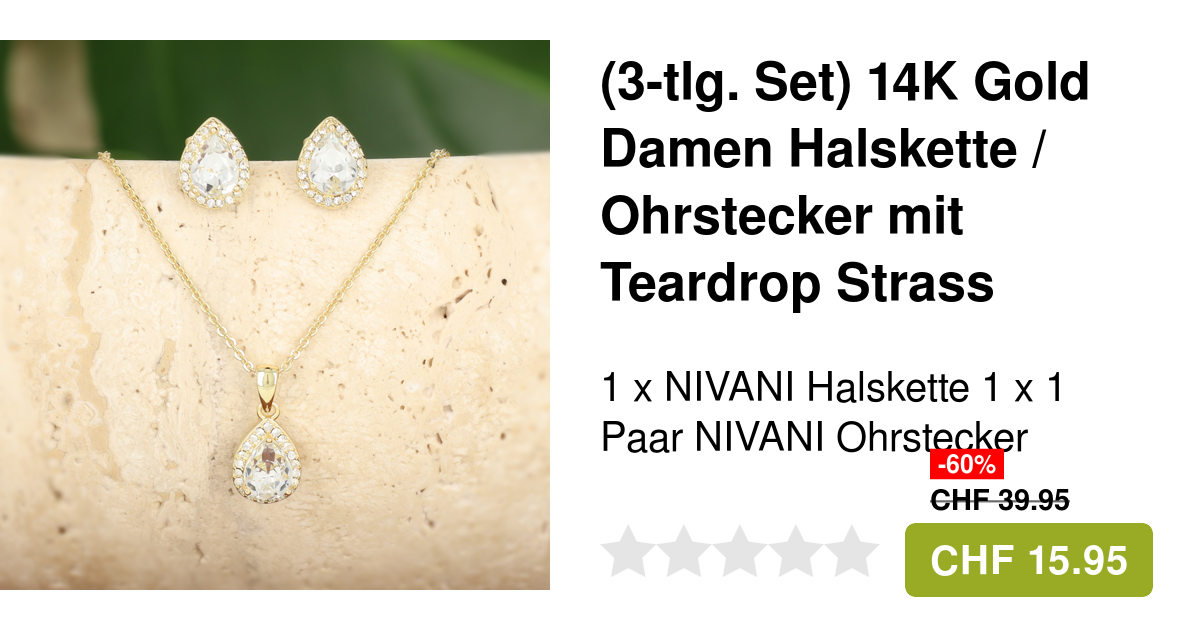NIVANI (3-tlg. Set) 14K Halskette / Ohrstecker Gold