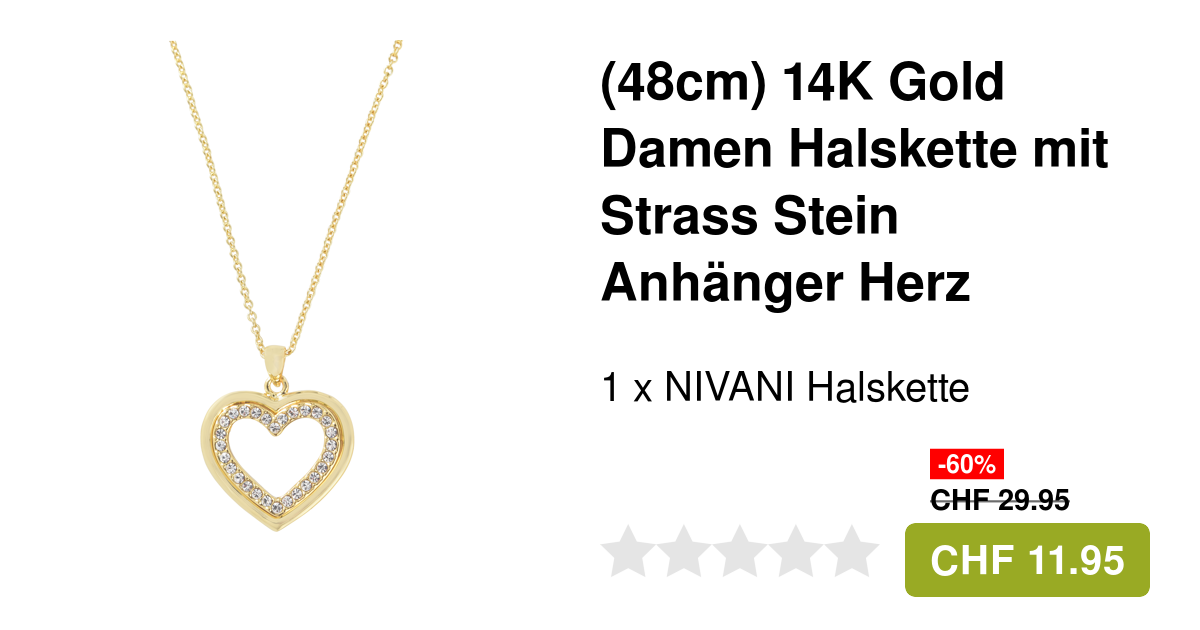 NIVANI 48cm 14K Halskette Strass Anhänger Herz Gold