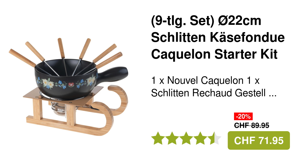 Nouvel Schlitten Käsefondue Caquelon Starter Kit