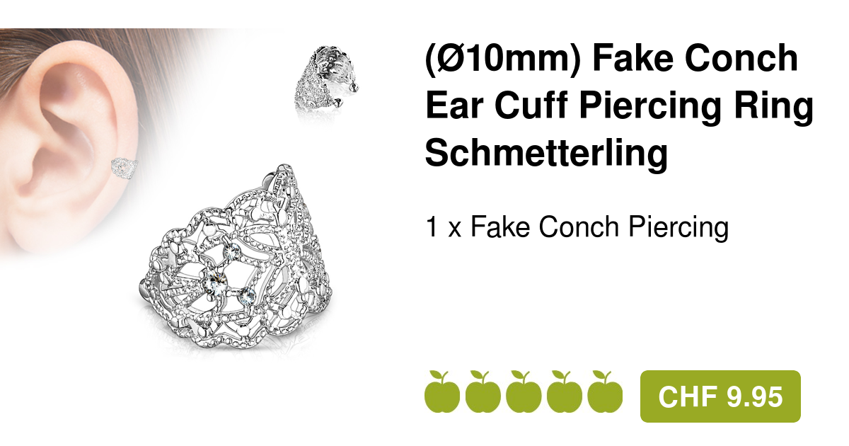(Ø10mm) Fake Conch Ear Cuff Piercing Ring Schmetterling