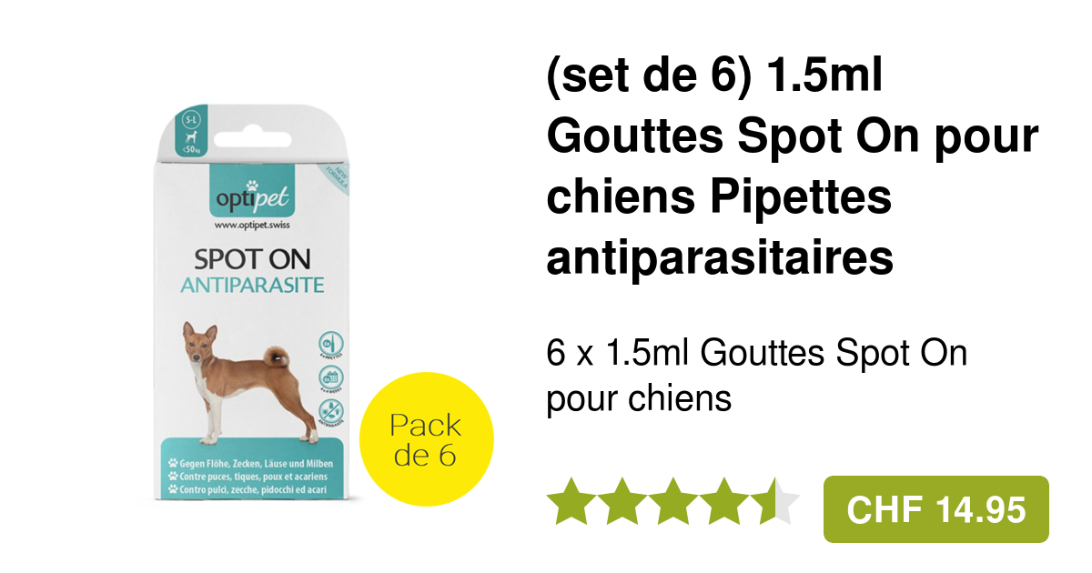 OptiPet - (set de 6) 1.5ml Spot On gouttes pour chiens