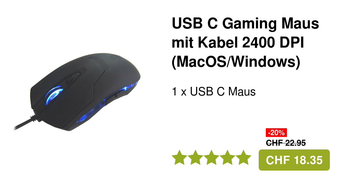 Optische USB C Gaming Maus mit Kabel 2400 DPI