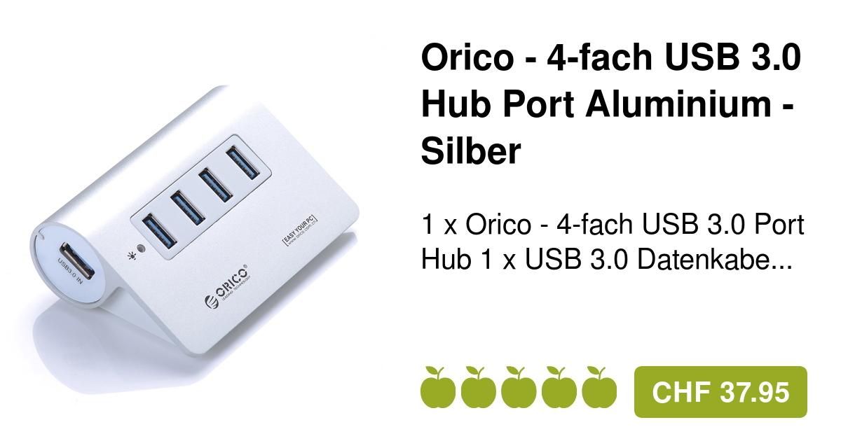 Orico - 4-fach USB 3.0 Port Hub Aluminium Silber