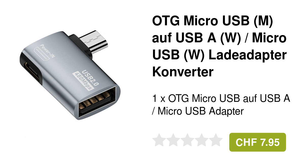 Micro USB auf USB A Ladeadapter Konverter 90° Winkel