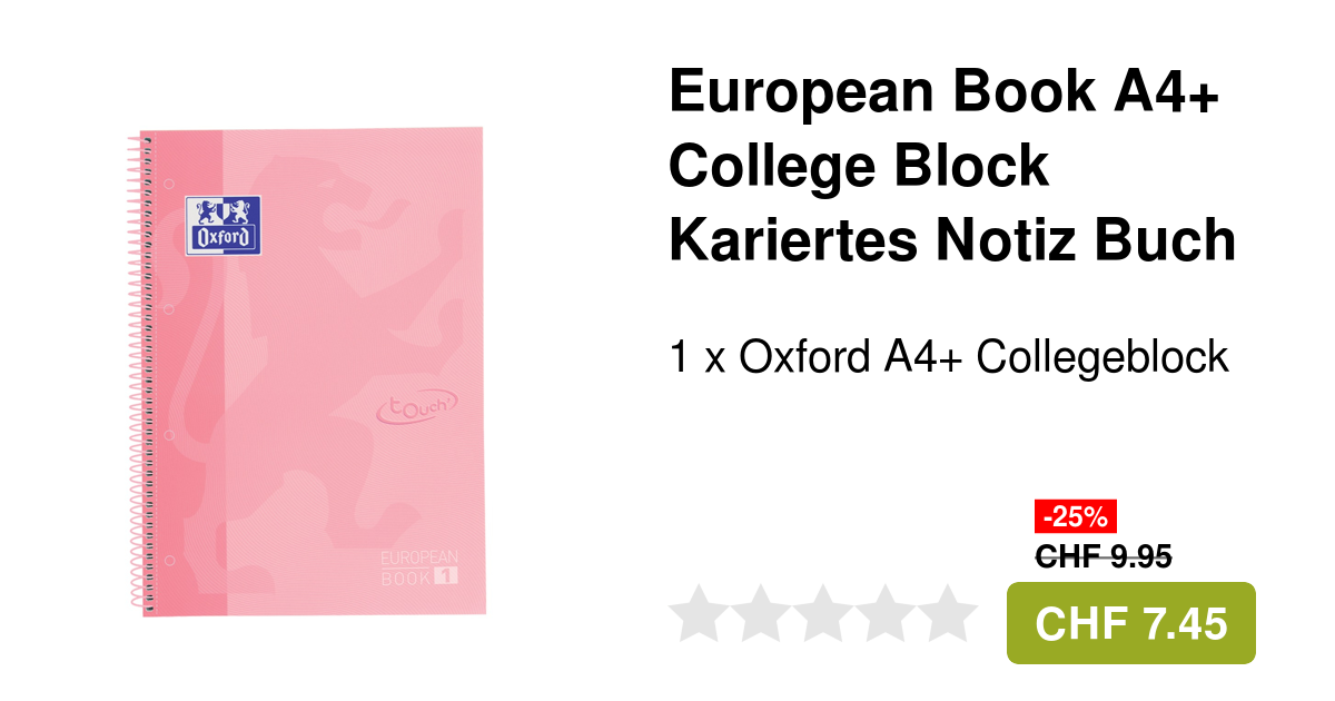 Oxford A4+ College Block Kariertes Notebook Rosa