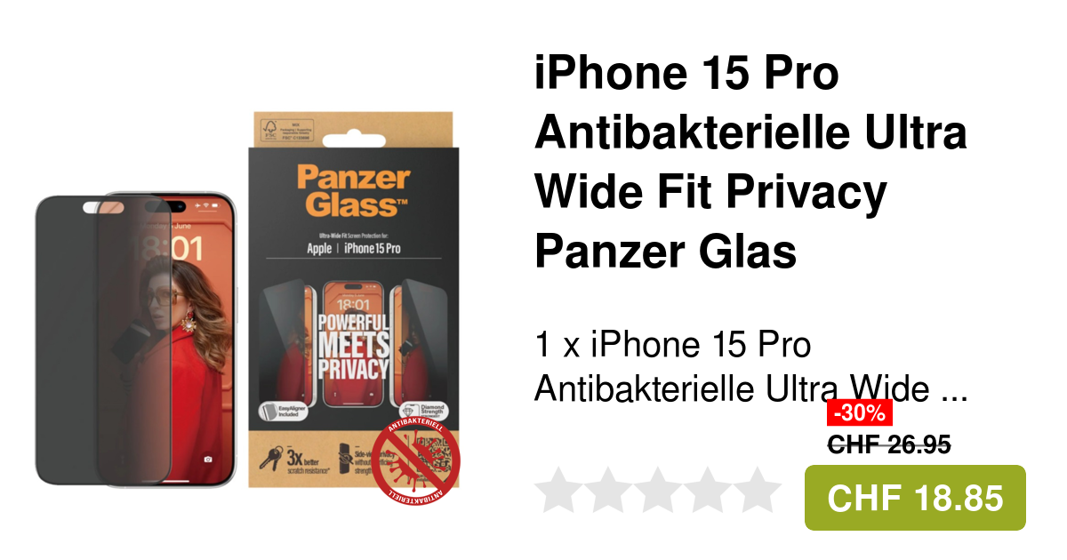 PanzerGlass iPhone 15 Pro Ultra Wide Fit Privacy Glas