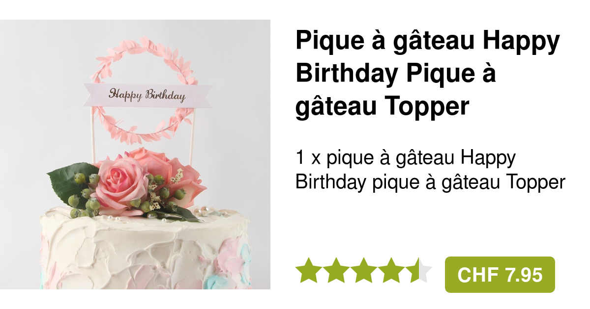Pique à gâteau Happy Birthday pique à gâteau feuilles (rose)