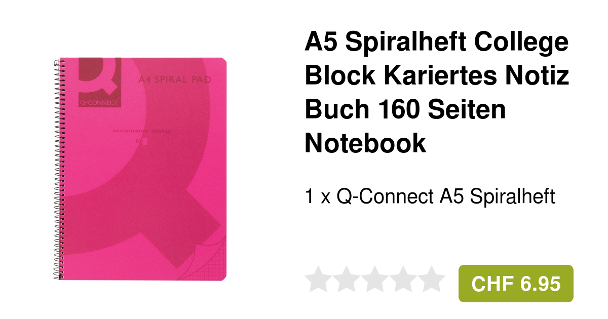 Q-Connect A5 Spiralheft College Block Notizbuch Pink