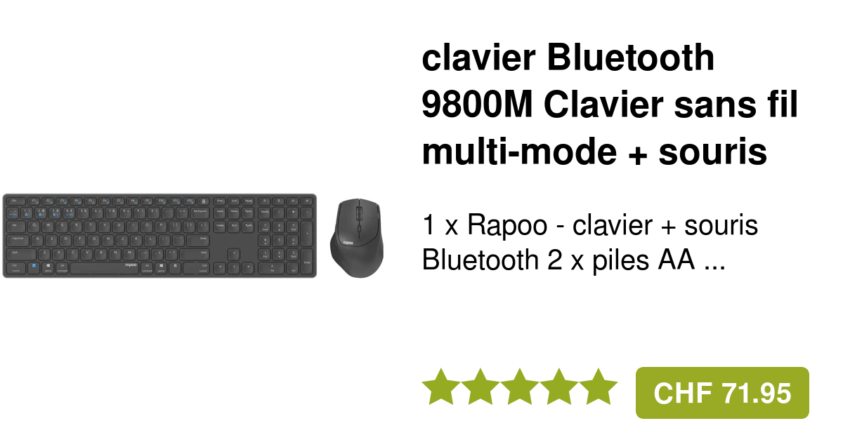 Rapoo - Clavier Bluetooth 9800M Ultra Slim + souris
