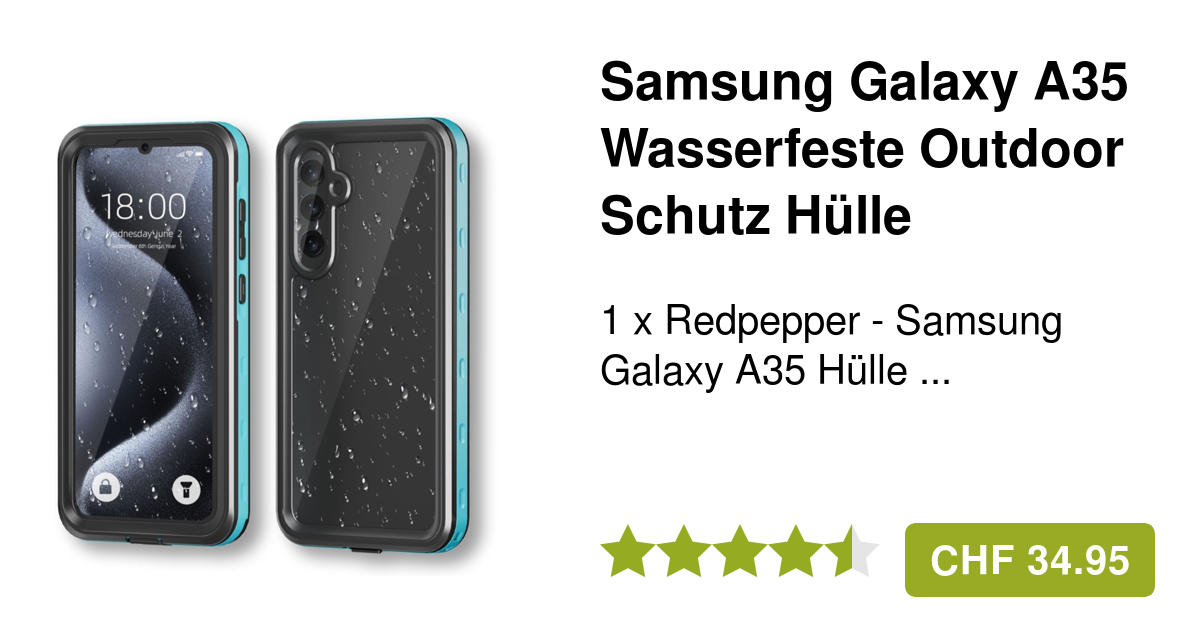 Redpepper Galaxy A35 Wasserfeste Hülle Schwarz/Türkis