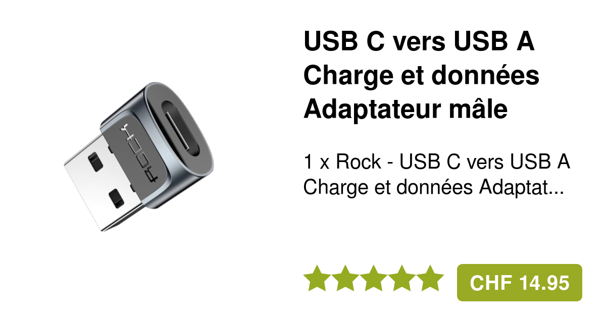 Rock USB C vers USB A Charge et adaptateur de données en gris