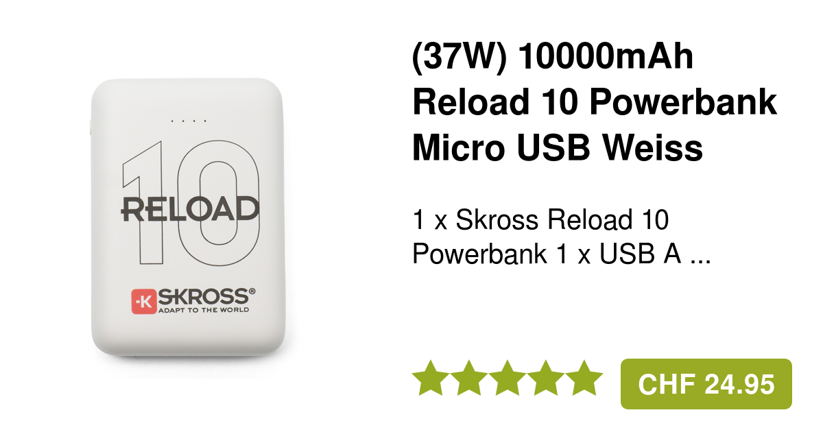 Skross (37W) 10000mAh Reload 10 Powerbank Micro USB