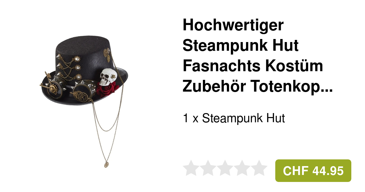 Steampunk Hut Kostüm Accessoire Zylinder Rose Brille