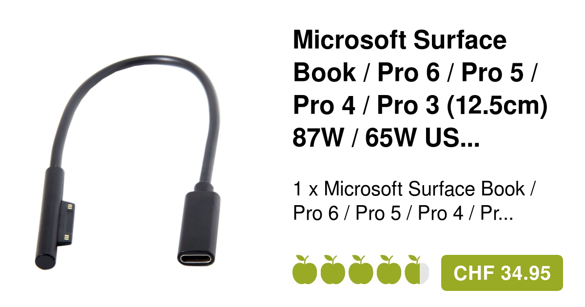 Surface Pro 6 USB C Ladekabel PD (12.5cm) Schwarz