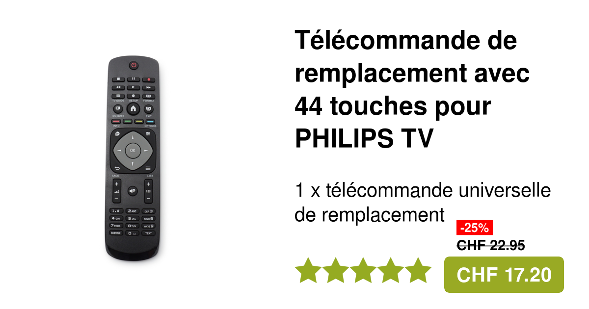Télécommande universelle de remplacement PHILIPS TV Noir