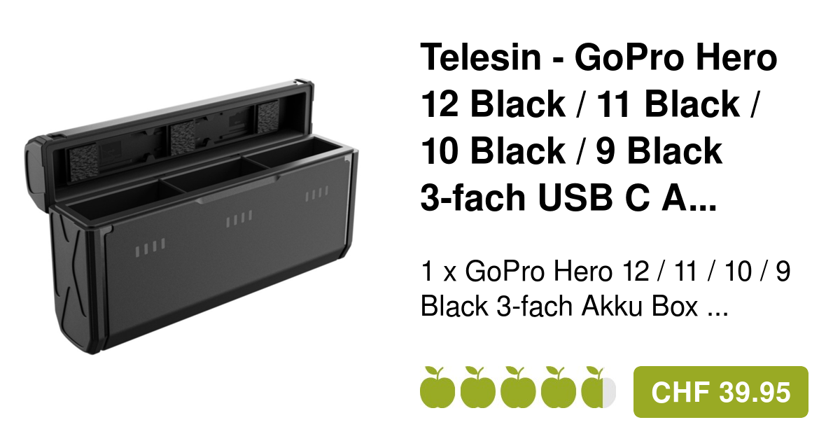 Telesin GoPro Hero 12/11/10/ 9 Black USB C Akku Box