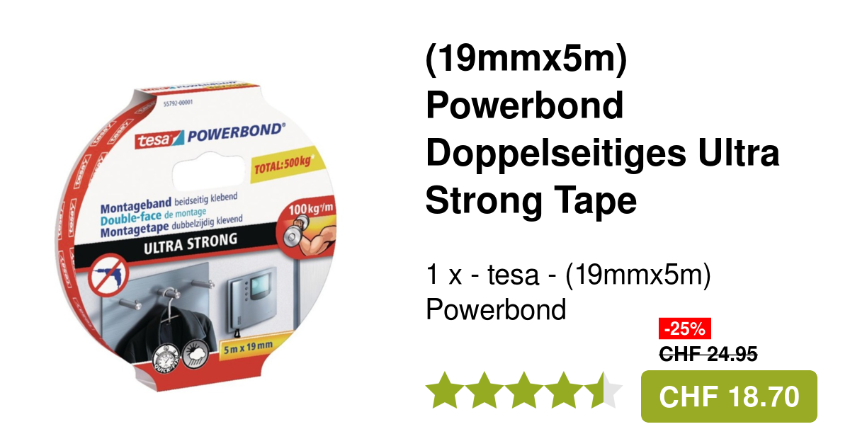 19mmx5m tesa Powerbond Doppelseitiges Ultra Strong Tape