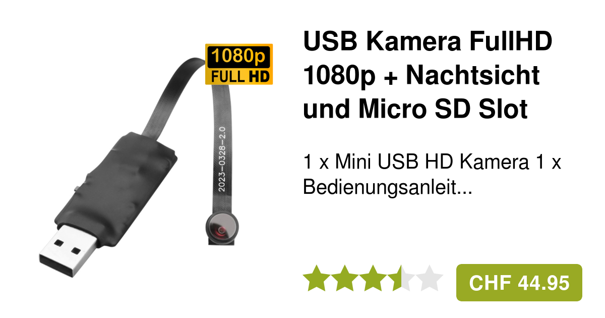 USB Mini Kamera FullHD 1080p + Micro SD Kartenslot