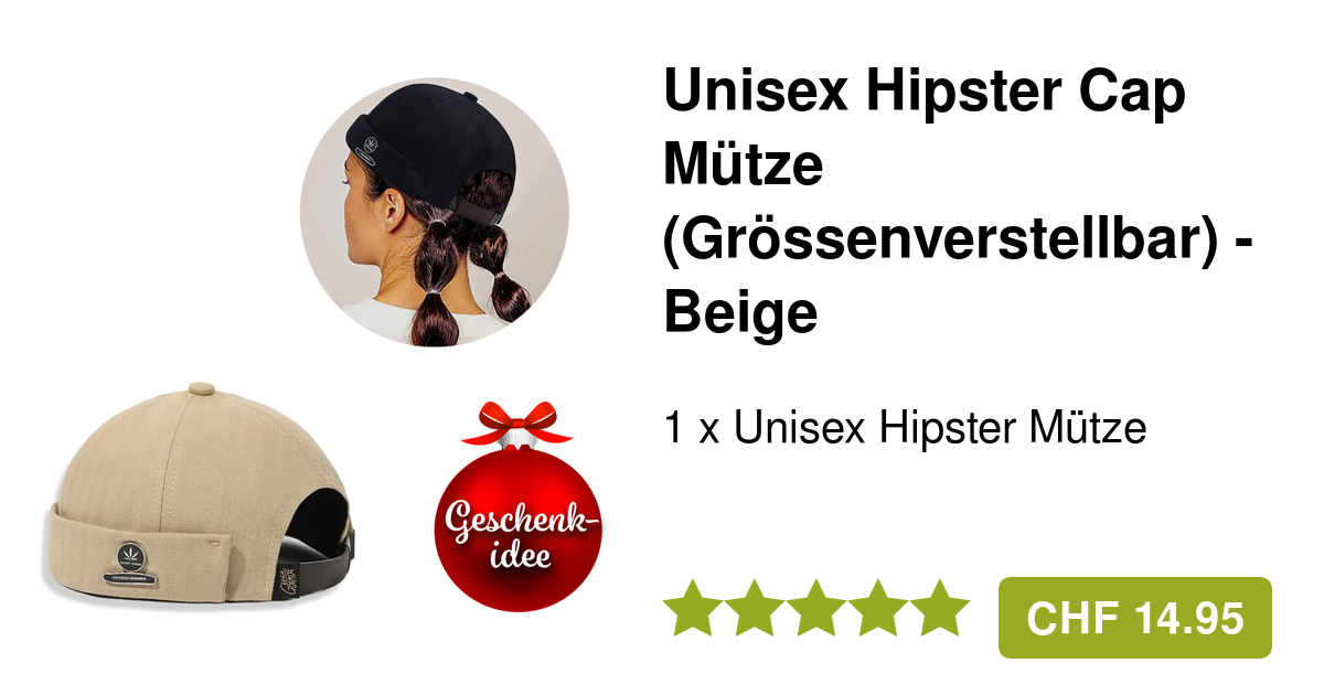 Unisex Hipster Mütze Cap Grössenverstellbar Beige