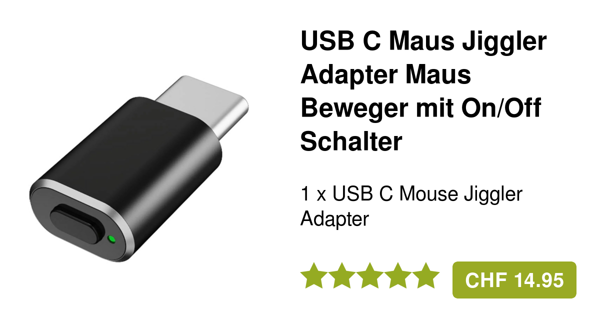 USB C Mouse Jiggler mit On/Off Schalter - Schwarz