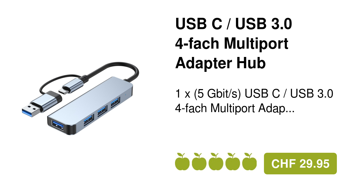 (5 Gbit/s) USB C / USB A 4-fach Highspeed Hub Grau