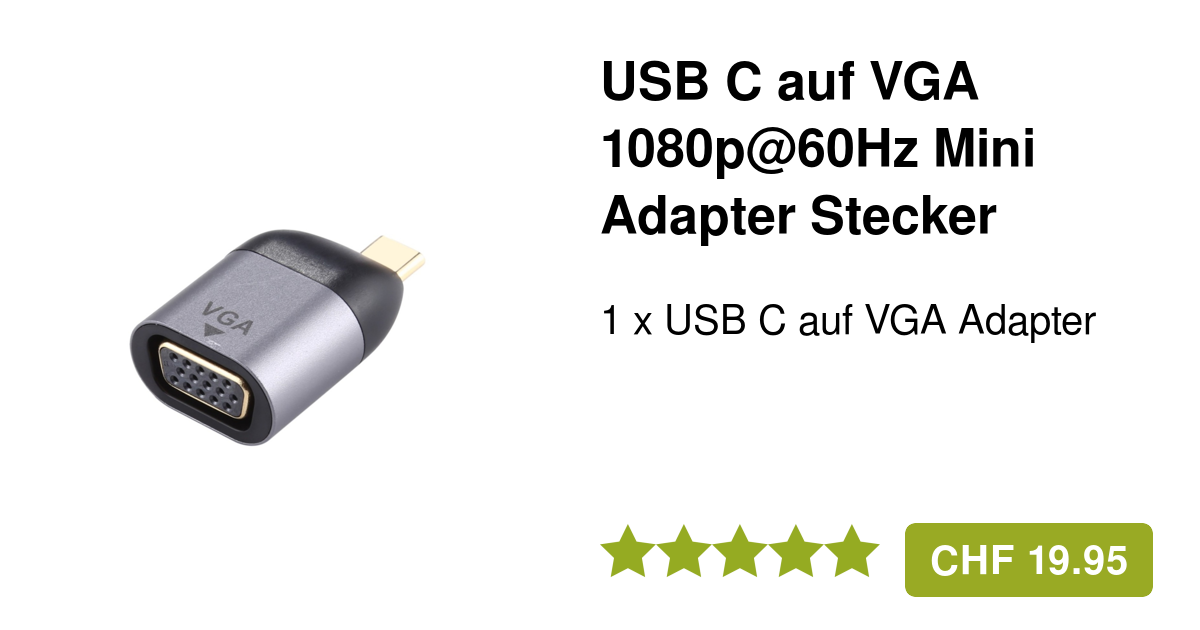 USB C auf VGA 1080p Adapter MacOS / Android / Windows