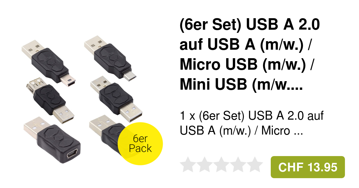 USB A 2.0 auf USB A / Micro USB / Mini USB - Schwarz