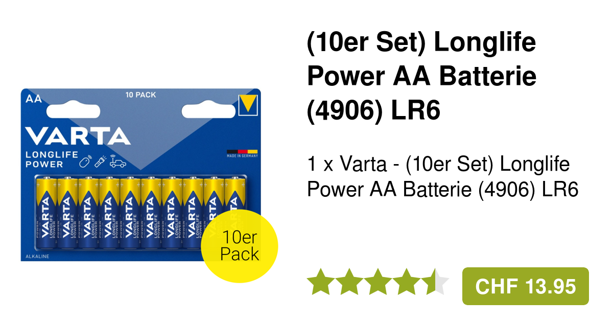Varta Paquet de 10 piles AA Longlife Power (4906) LR6