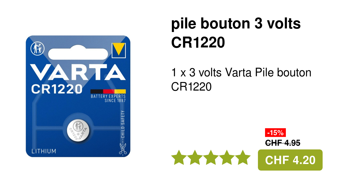 Varta Pile bouton au lithium 3 volts CR1220