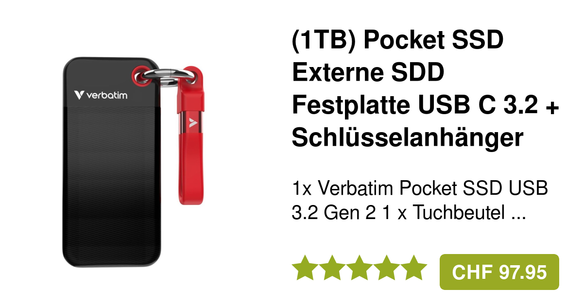 Verbatim - 1TB Pocket SSD Portable USB 3.2 Festplatte