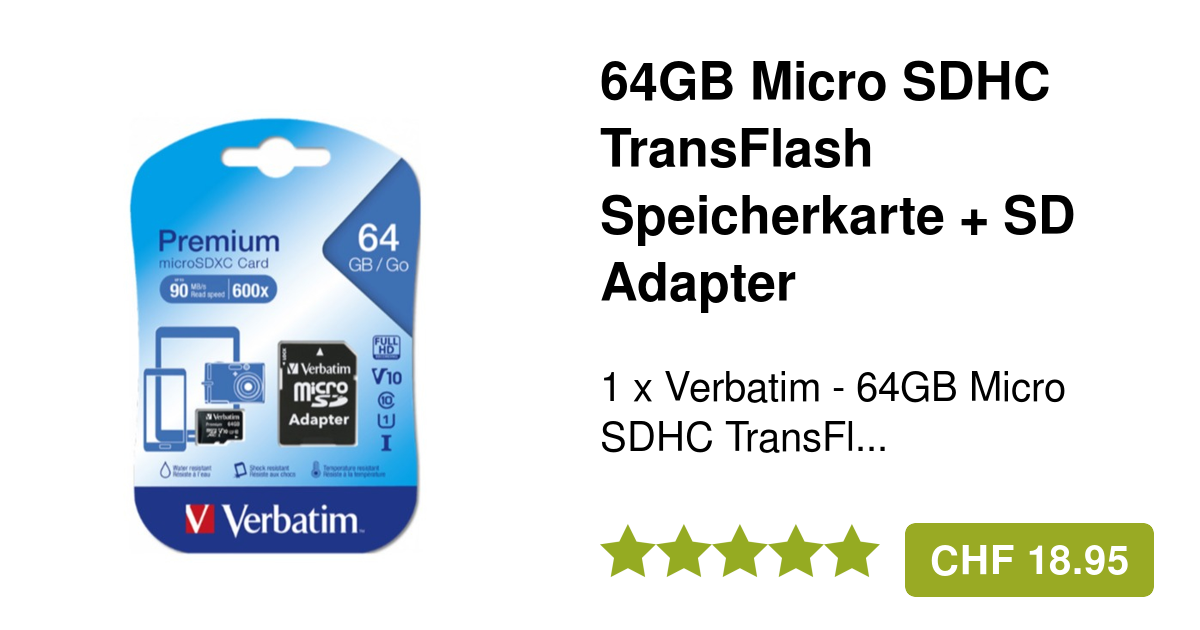 Verbatim - 64GB Micro SDHC TransFlash Speicherkarte