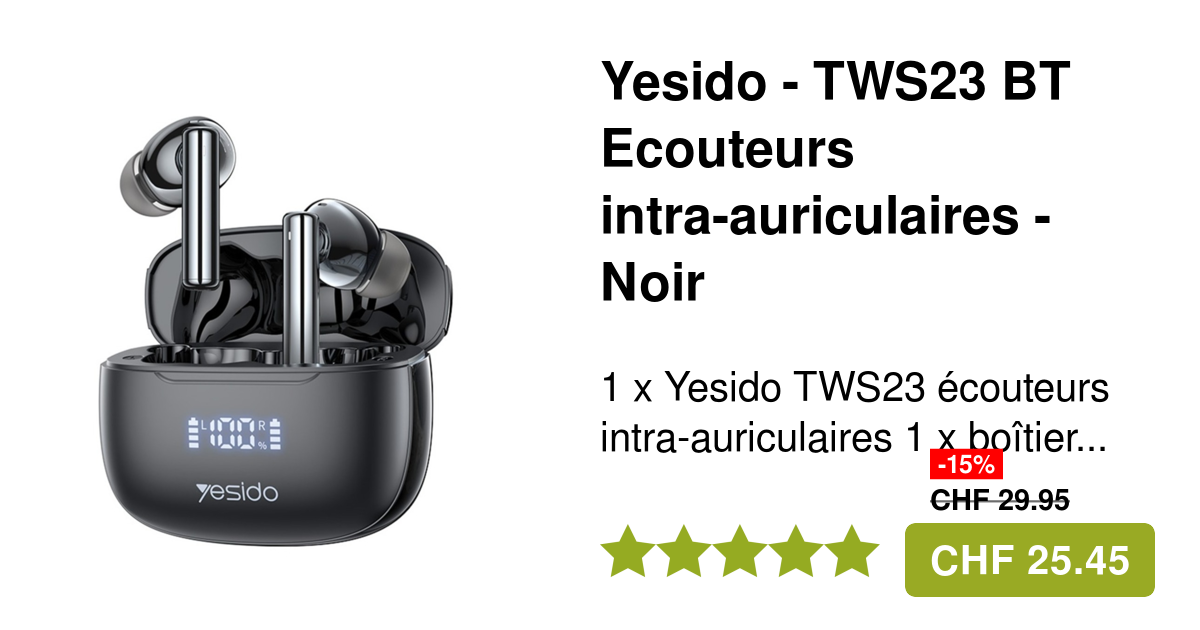 Yesido TWS23 Casques Bluetooth intra-auriculaires en noir